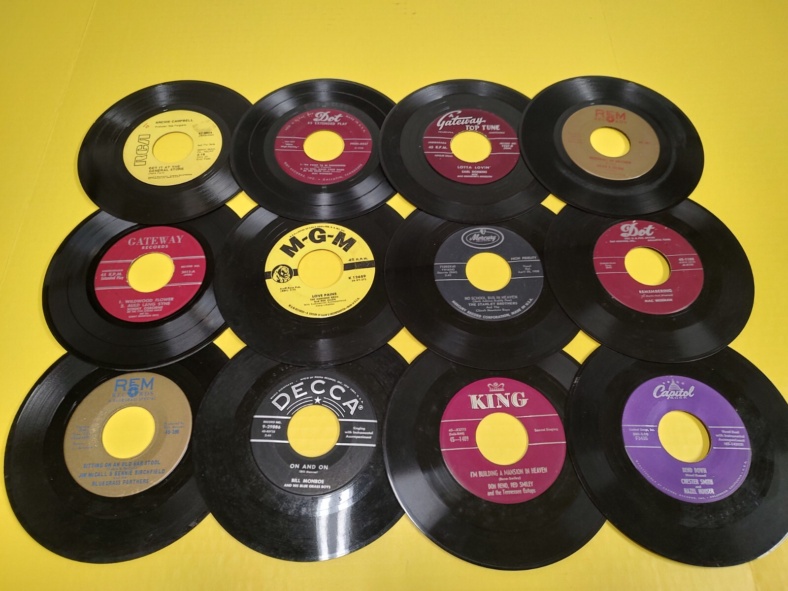 FOR DECOR: LOT OF 12 VINTAGE BLUEGRASS 7" 45 VINYL RECORDS VA King ...