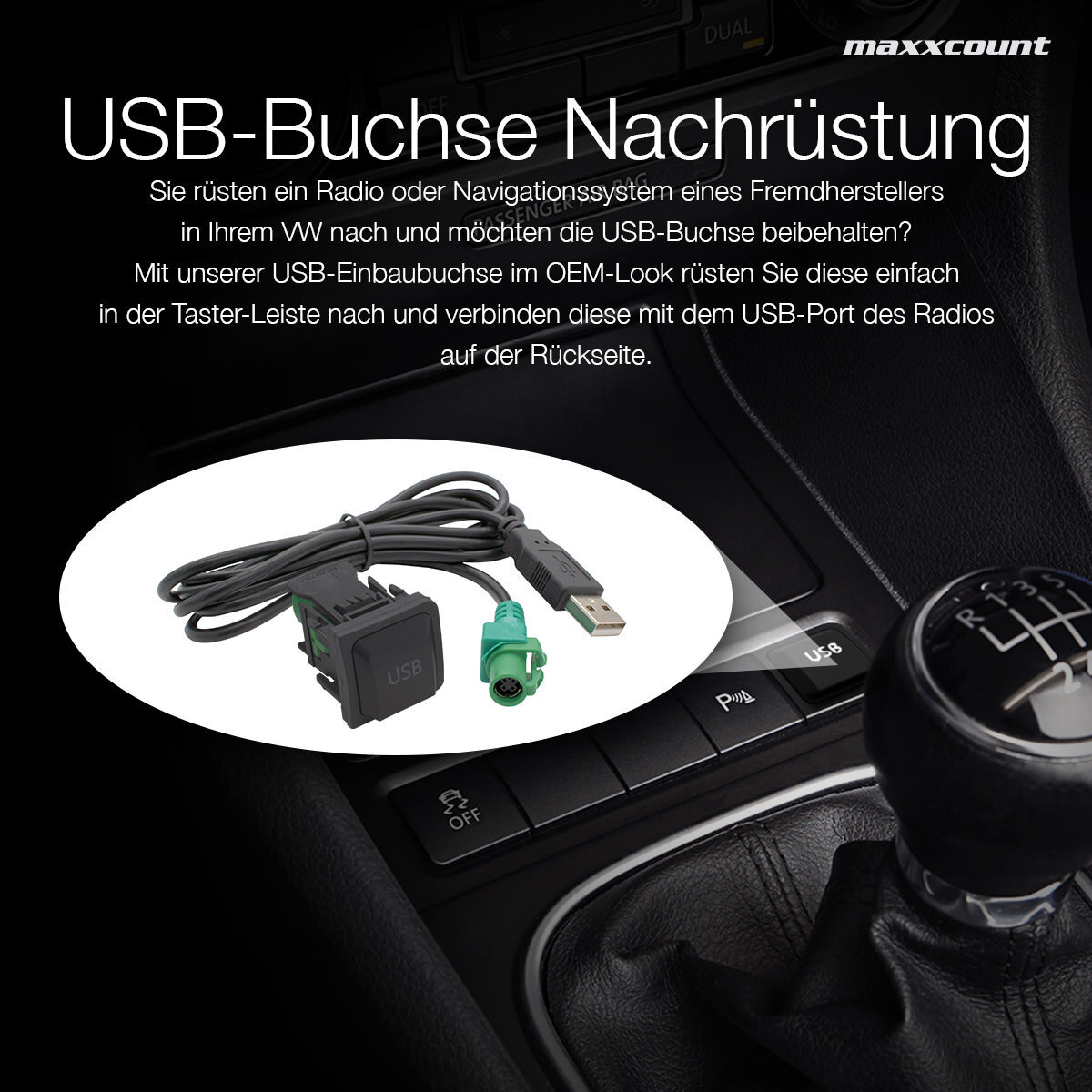 USB Einbaubuchse Adapter Stecker mit 1m Kabel für VW Golf 6, Scirocco ...
