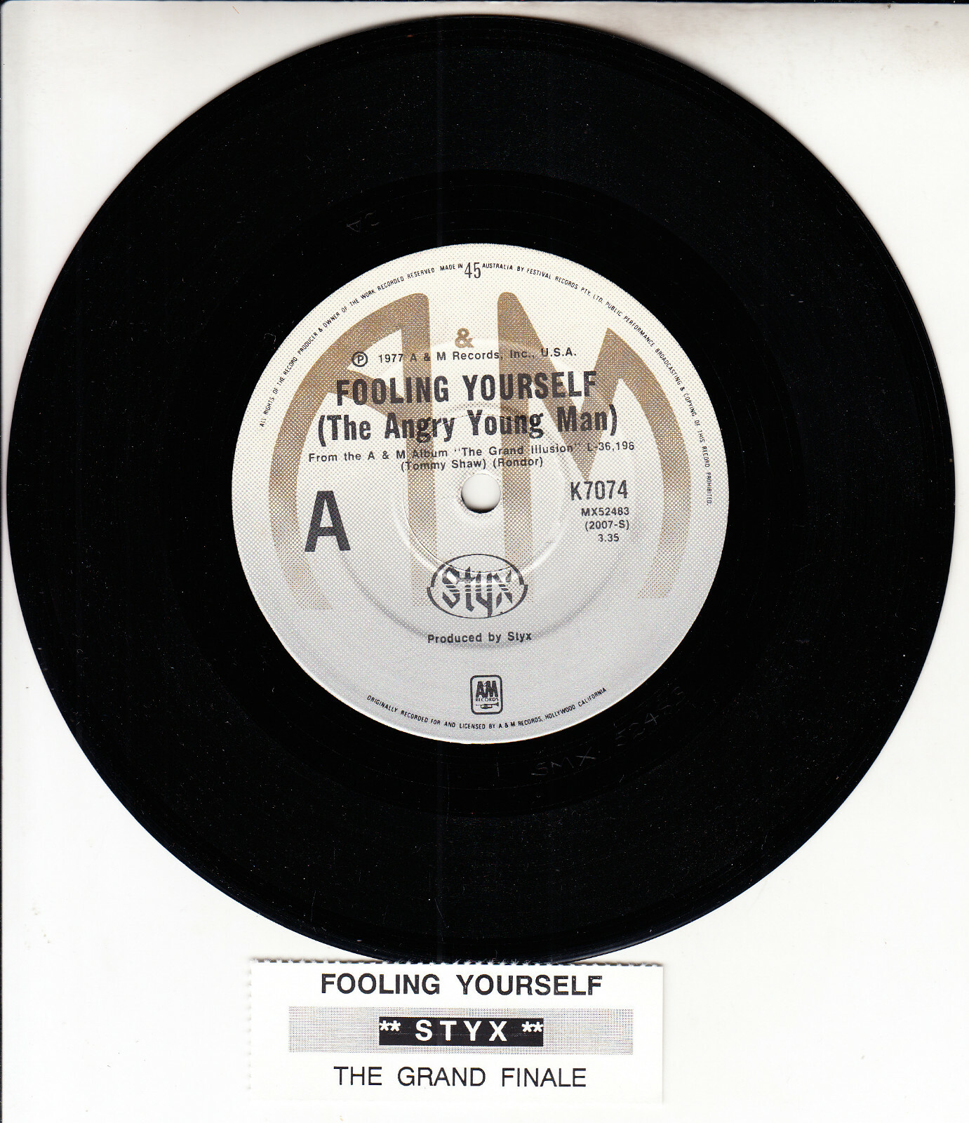 STYX Fooling Yourself (The Angry Young Man) 7" 45 record NEW + juke box ...
