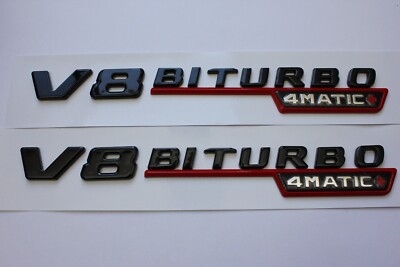 2 x V8 Biturbo 4MATIC+ Black Red Badge Emblem for Mercedes GLE63 ML63 ...