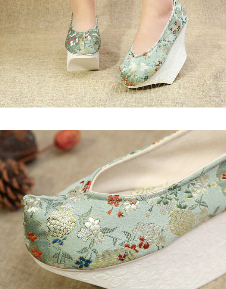 Women's Ancient Hanfu Shoes Chinese Ming Costume High Heels Embroidered ...