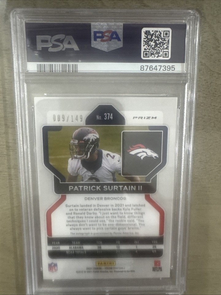 2021 Panini Prizm Patrick Surtain II Auto Red Wave PSA 10 009/149 RC ...