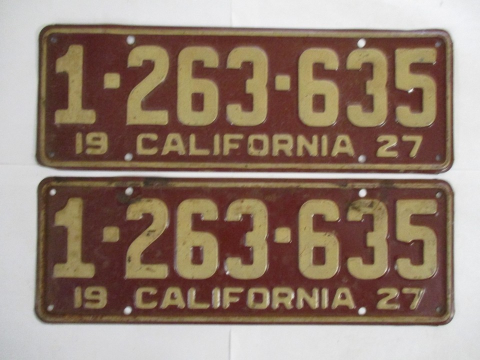 TWO PAIR 1927 California License Plate Tag ORIGINAL SEQUENTIAL NUMBERS ...