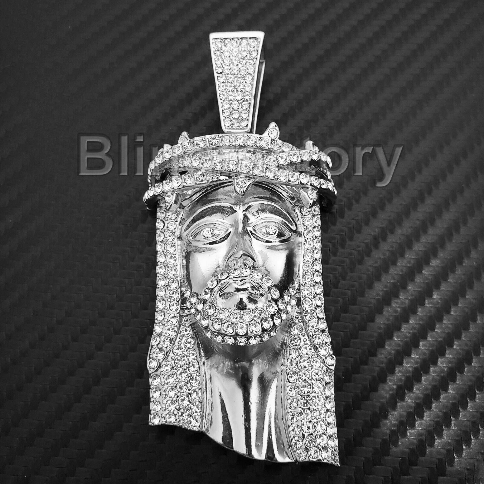 Hip Hop Large JESUS HEAD & 18" Full Iced Miami Cuban Choker Chain Bling ...