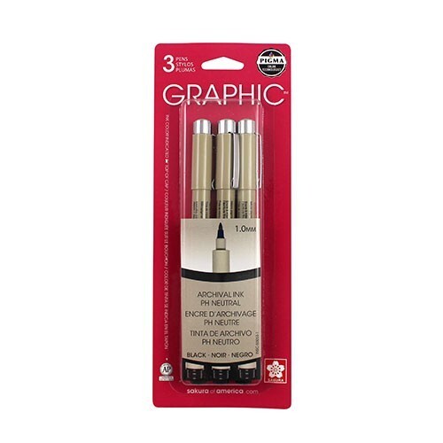 Sakura Pigma Micron Graphic Pens 1.0mm Black Ink 3/Pk No Bleed Arts ...