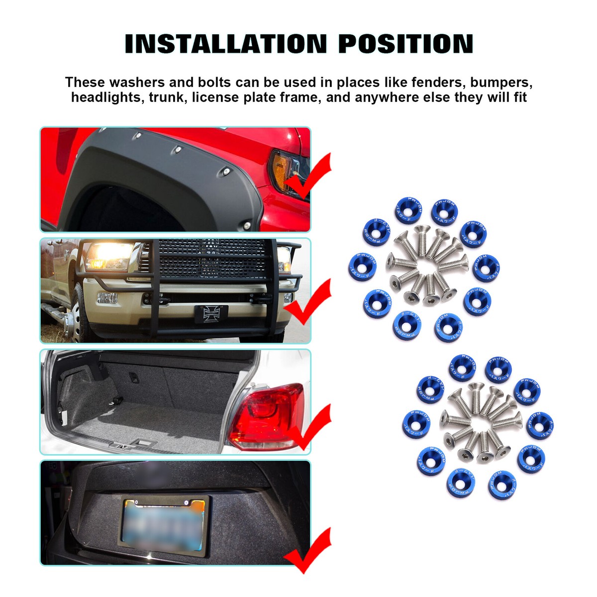 S2000 Accessories 40 X Blue JDM Billet Aluminum Fender/Bumper Washer ...