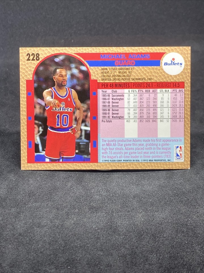 MICHAEL ADAMS 1992-93 Fleer Basketball #228 BULLETS | eBay