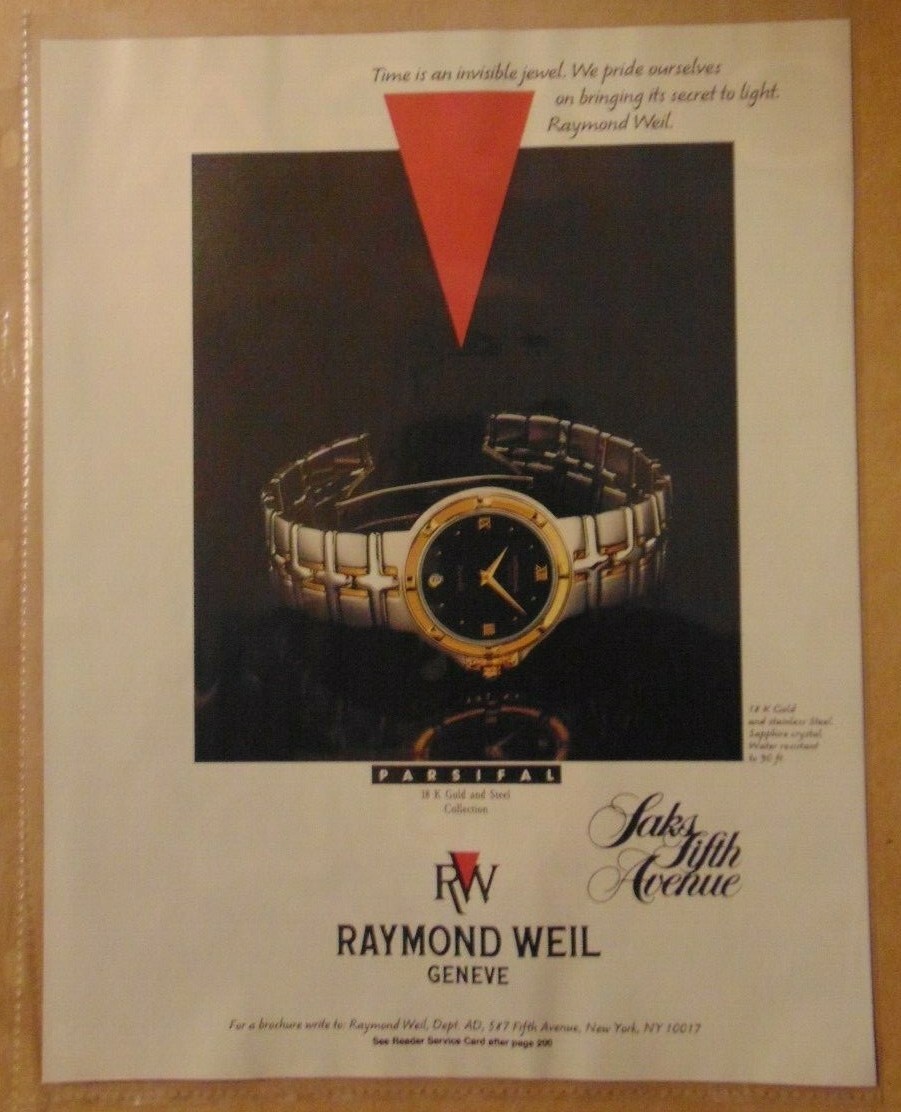 Vintage 90's RAYMOND WEIL Luxury Wristwatch Saks Fifth Avenue Print ...