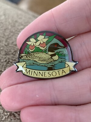 Vintage Minnesota State Loon Bird Silver Tone Enamel Lapel Pin (GW3) | eBay