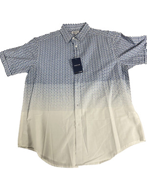 Haggar Shirt Mens XL Button Up Short Sleeve Easy Care Blue White Ombre ...