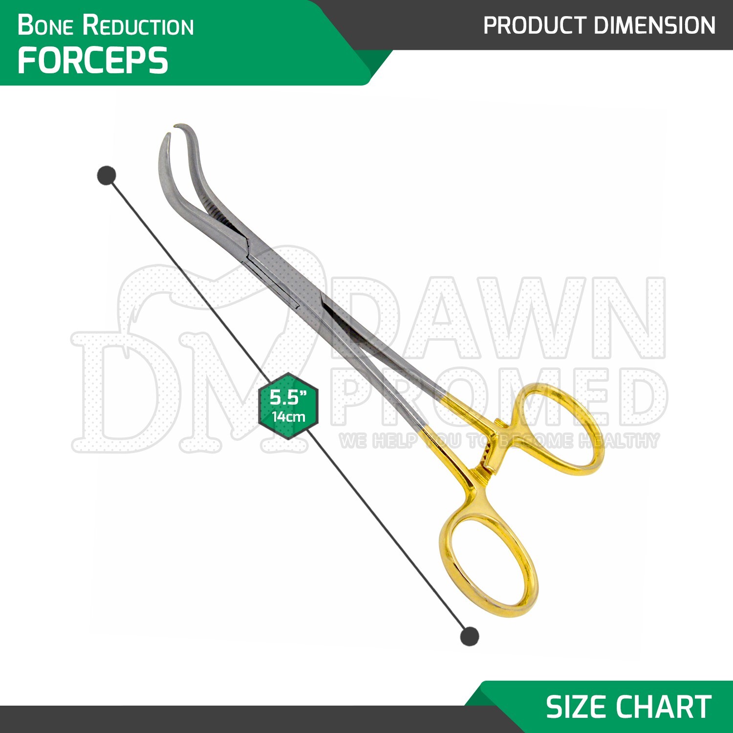 6 Pcs Bone Reduction Forceps 5.5" Curved Pointed Tip Gold Plated ...