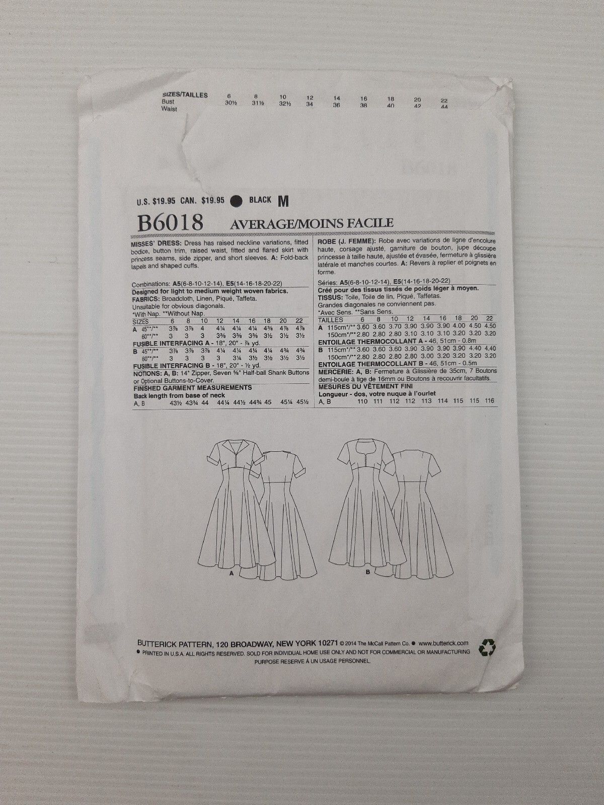 Butterick Sewing Pattern 6018 Womens Dress Retro 1952 w/variation Size ...