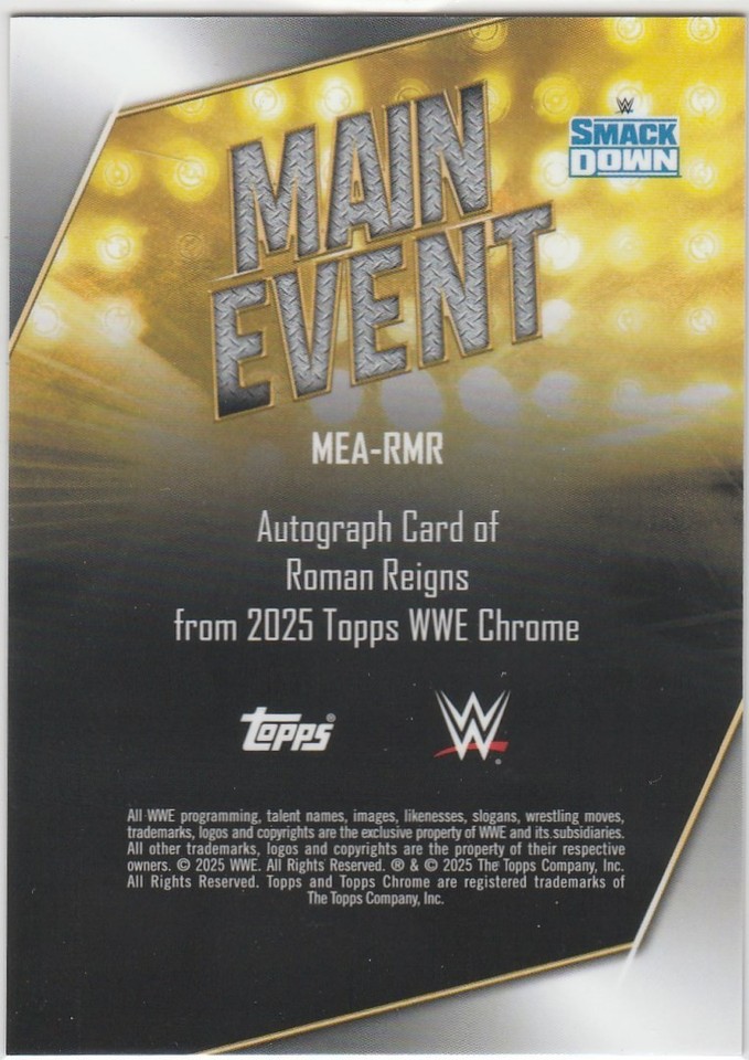 ROMAN REIGNS 2025 TOPPS CHROME WWE SP MAIN EVENT GOLD REFRACTOR ...