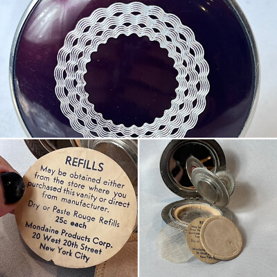 Vtg Mondaine Compact Guilloché Enamel Mirrored Double Vanity Powder ...