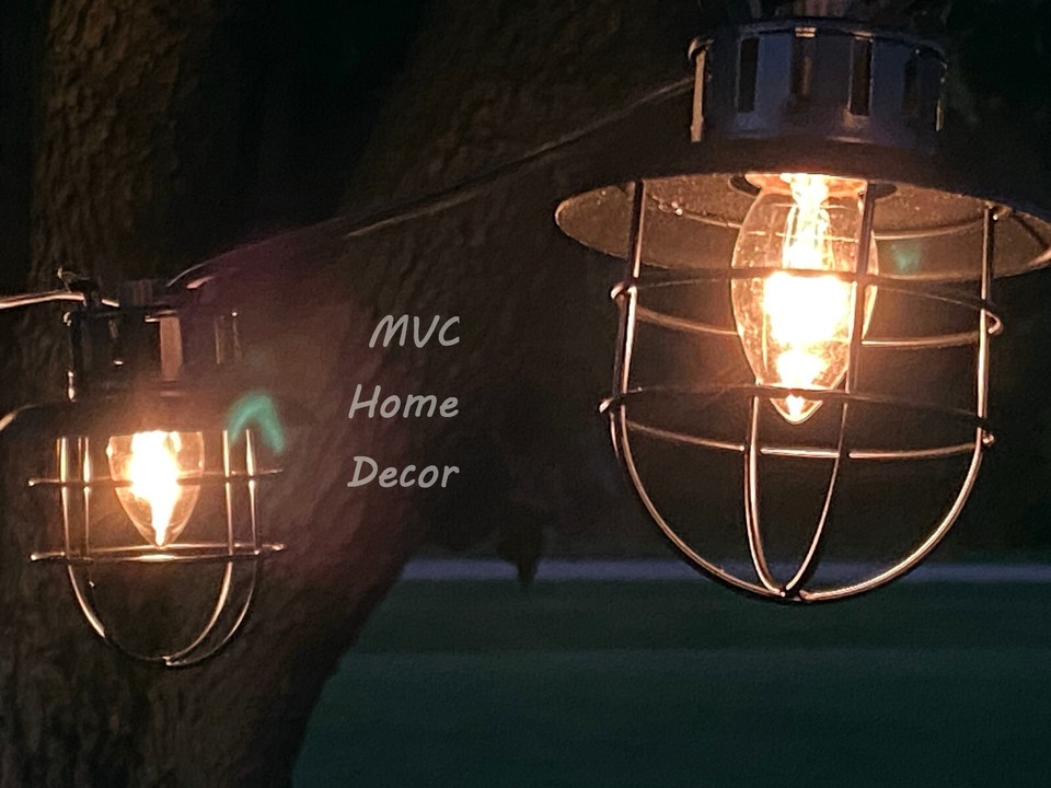 Black Metal Lantern String Lights 10 Bulbs in Wire Cage Housing | eBay