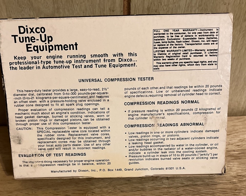 DIXCO 302 Universal compression tester vintage USA NOS in box | eBay