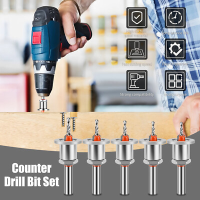 5Pcs Countersink Drill Bit Set Counter Hole Drill Bit Metal Woodworking ...