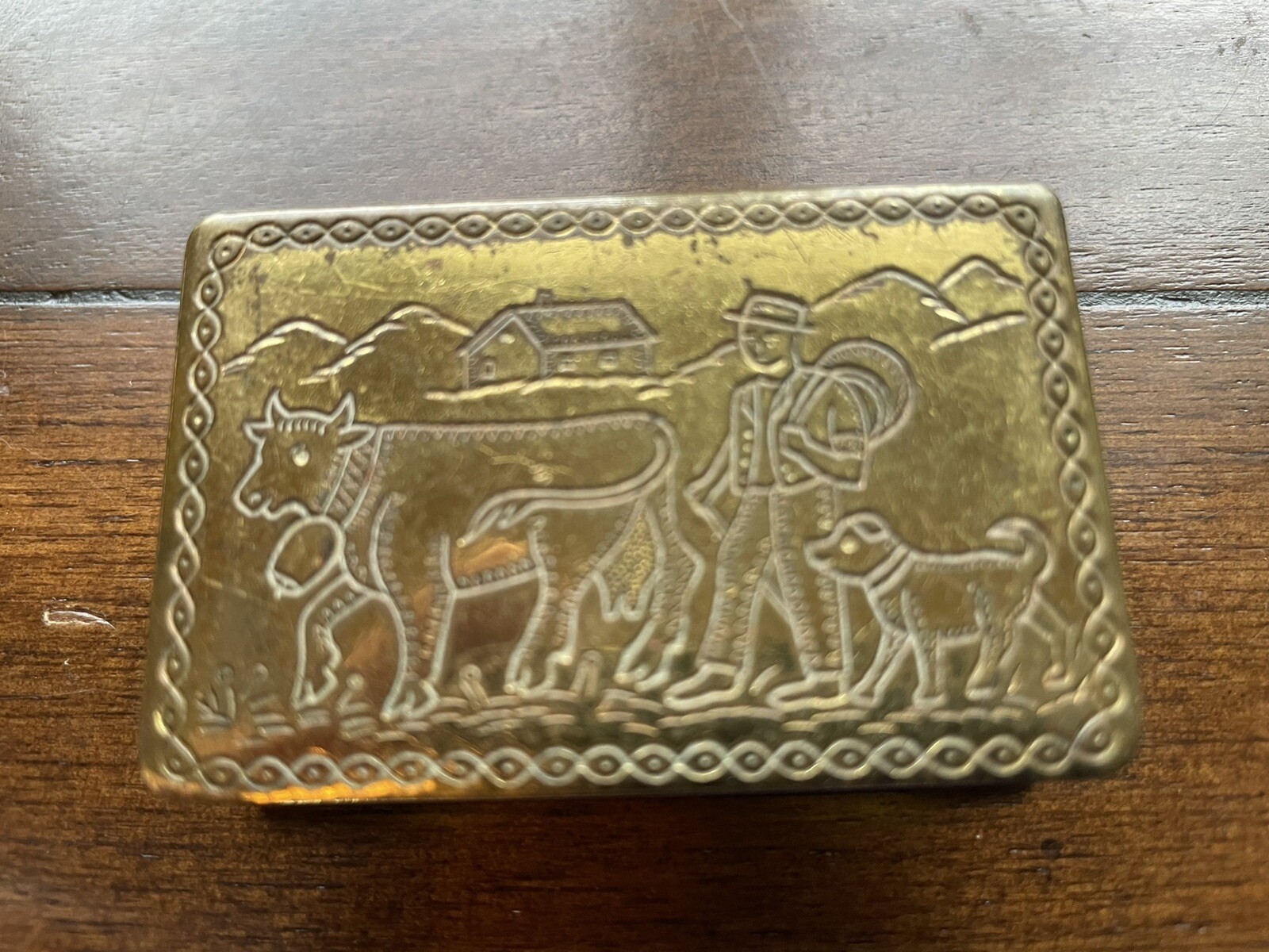 Vintage Match Safe Matchbox Holder Horse Cow Farmer Etching | eBay