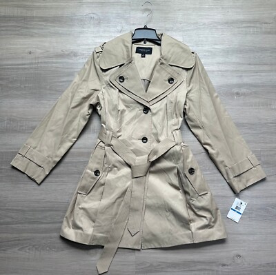 NWT London Fog Womens Coat Beige XXL Single-Breasted Hooded Trench ...