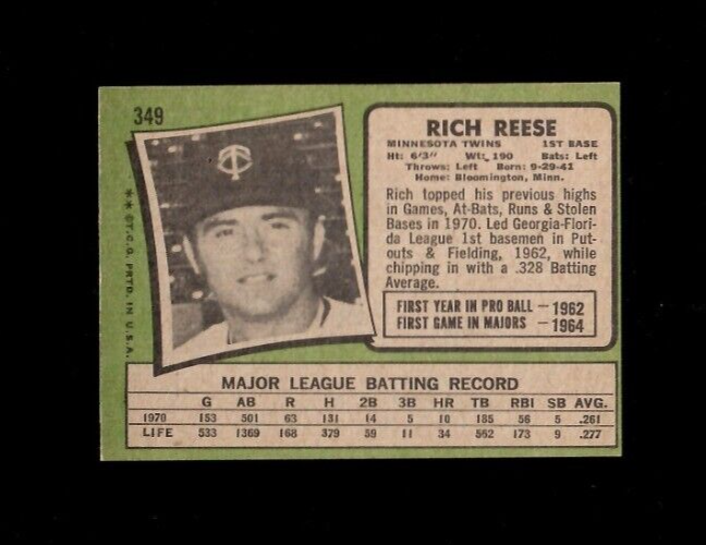 1971 Topps #349 RICH REESE Twins NRMT | eBay