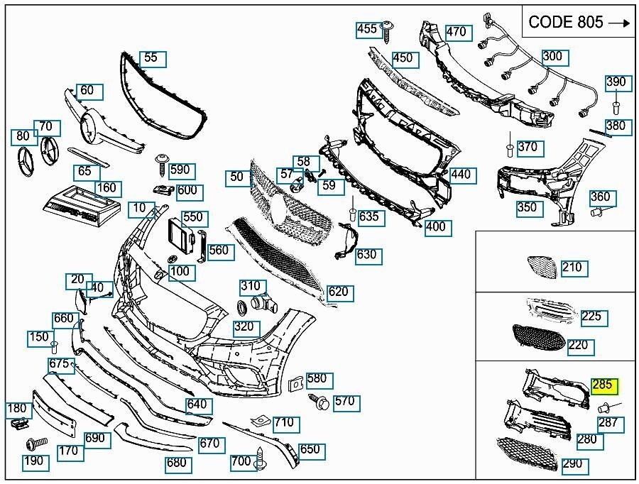 MERCEDES BENZ W218 Front Bumper Left Grill Bracket Genuine A2188852322 ...