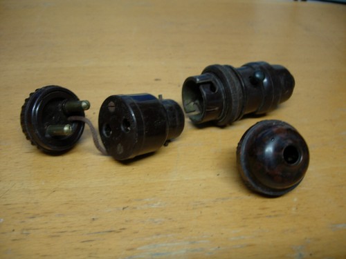 Brown Bakelite 2 Pin Round Plugs & Light Fitting Reclaimed Vintage ...