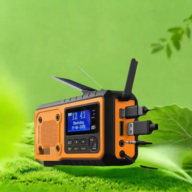 Portable DAB FM BT Dynamo Wind Up Solar USB Hand Crank Radio Torch ...