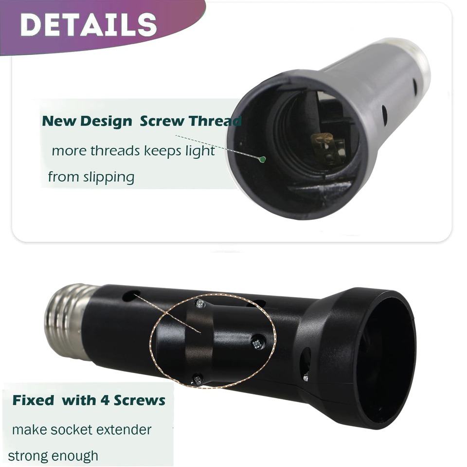 5.31 Inches Light Socket Extender, E26 to E27 Light Bulb Extension ...