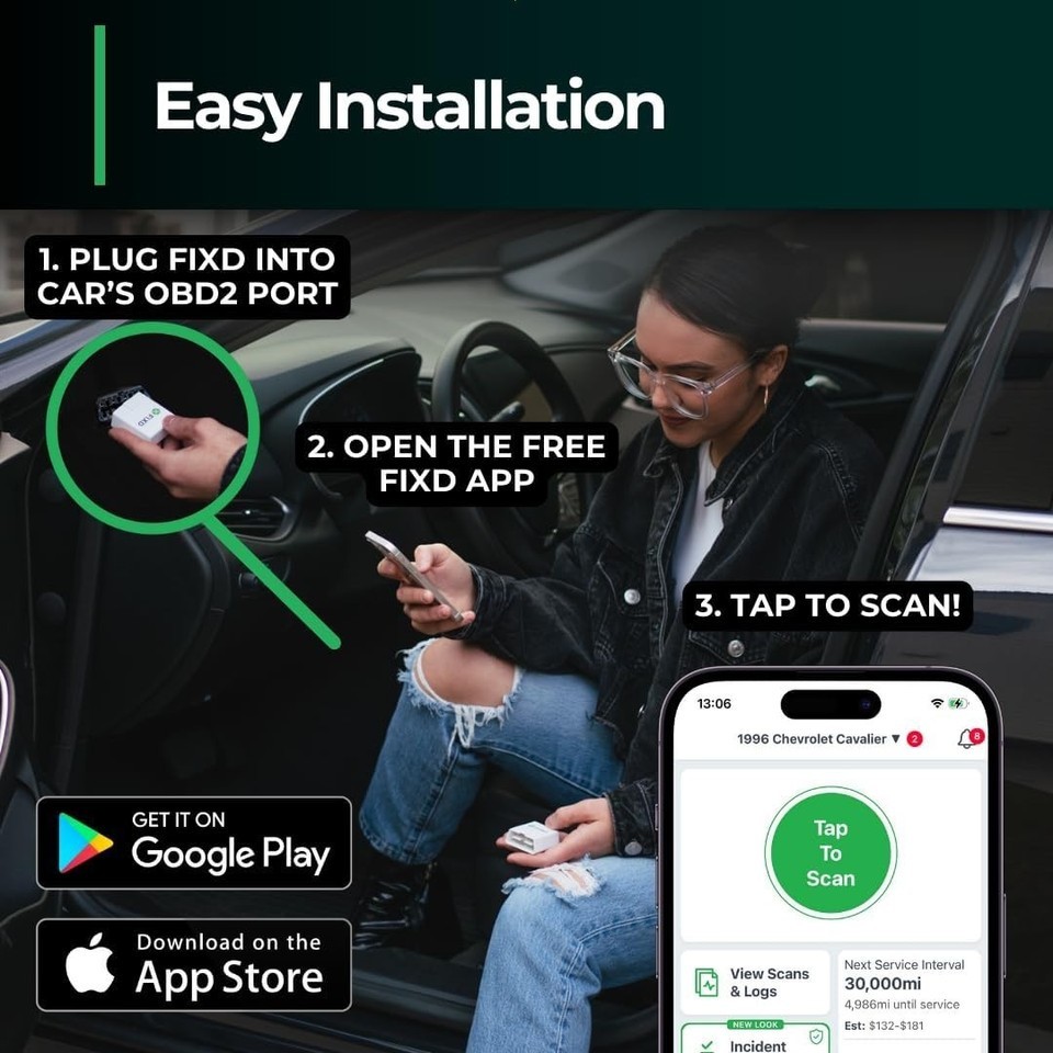 FIXD OBD-II ACTIVE CAR HEALTH MONITOR ENGINE CODE READER DIAGNOSTIC ...