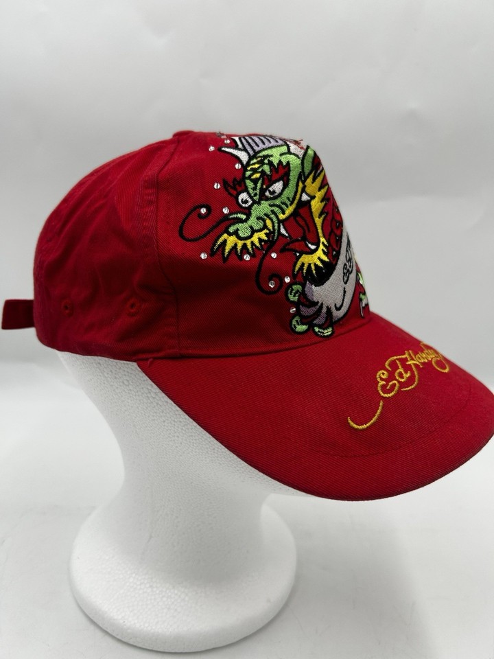 Ed Hardy Red Embroidered Dragon Ball Cap Hat Strapback Good Preowned #n ...