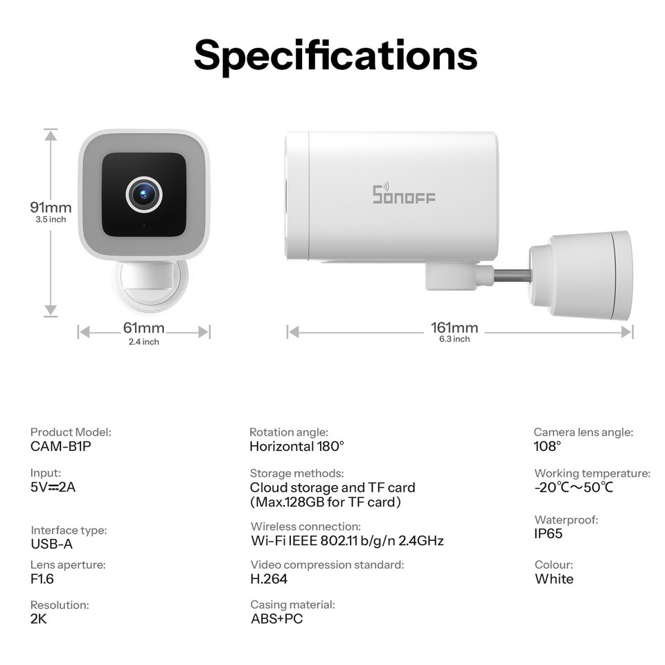 SONOFF CAM-B1P Outdoor Smart Security Camera 2K HD With AI Human ...
