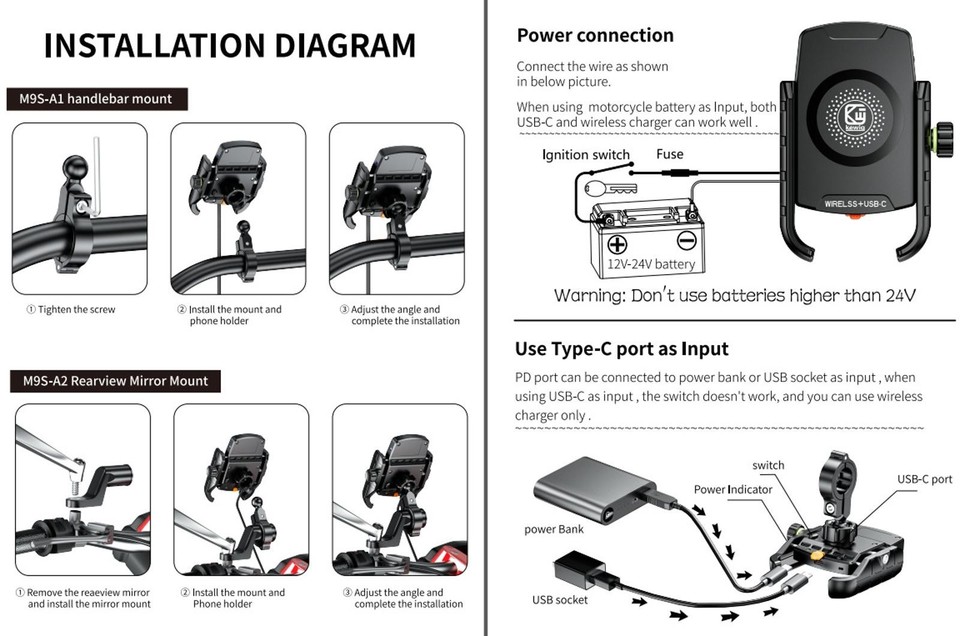 360° Rotation Type-C Quick Charger Motorcycle Holder Mount For 4-7 ...