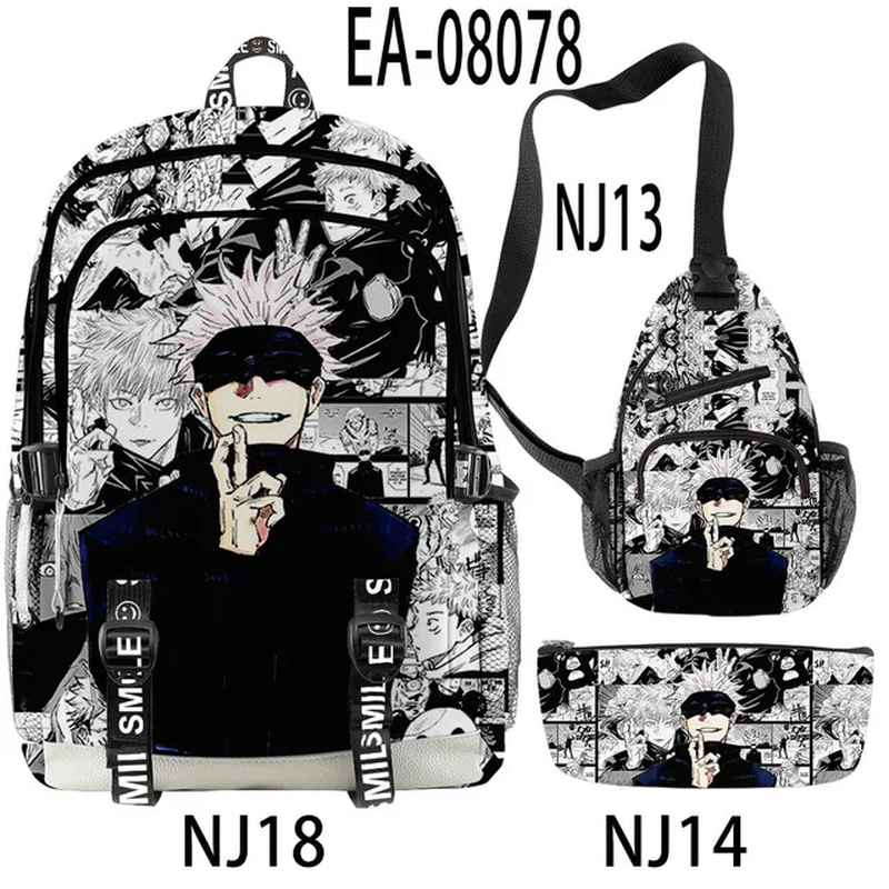 3Pcs/Set Anime Jujutsu Kaisen Backpack Bags Children Boys Girls Oxford ...