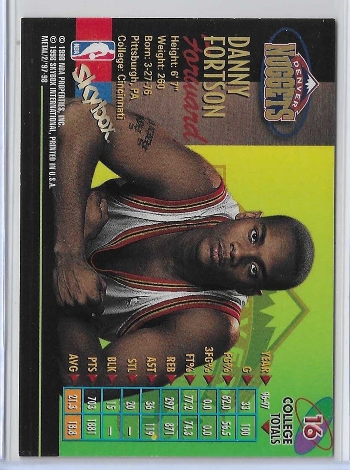 1997-98 Metal Universe Basketball Danny Fortson Rookie #16 Denver ...