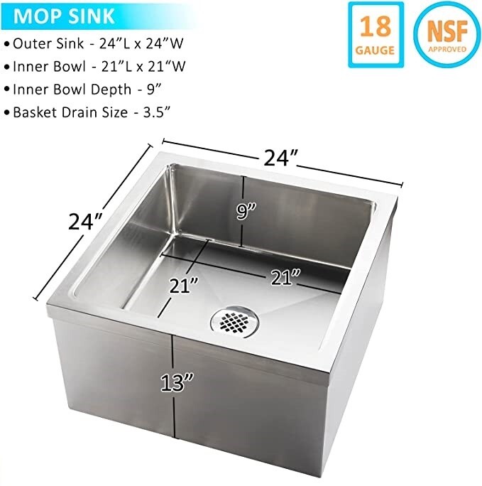 Heavy Duty 24'' x 24'' Stainless Steel Floor Mop Sink - Commercial ...