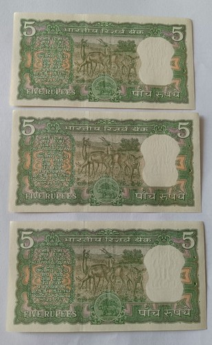 OLD Indian-5 rupees 4 Deer Issues 3 notes-Uncirculated Grade CRISPY ...