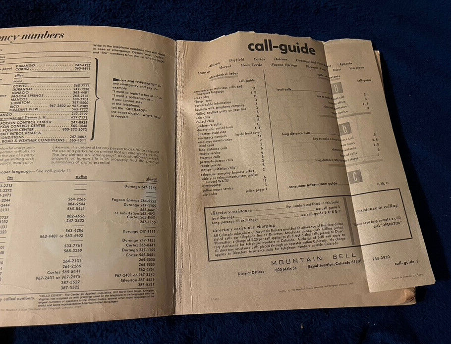Jan 1979 Southwestern Colorado area Mountain Bell Telephone Directory ...