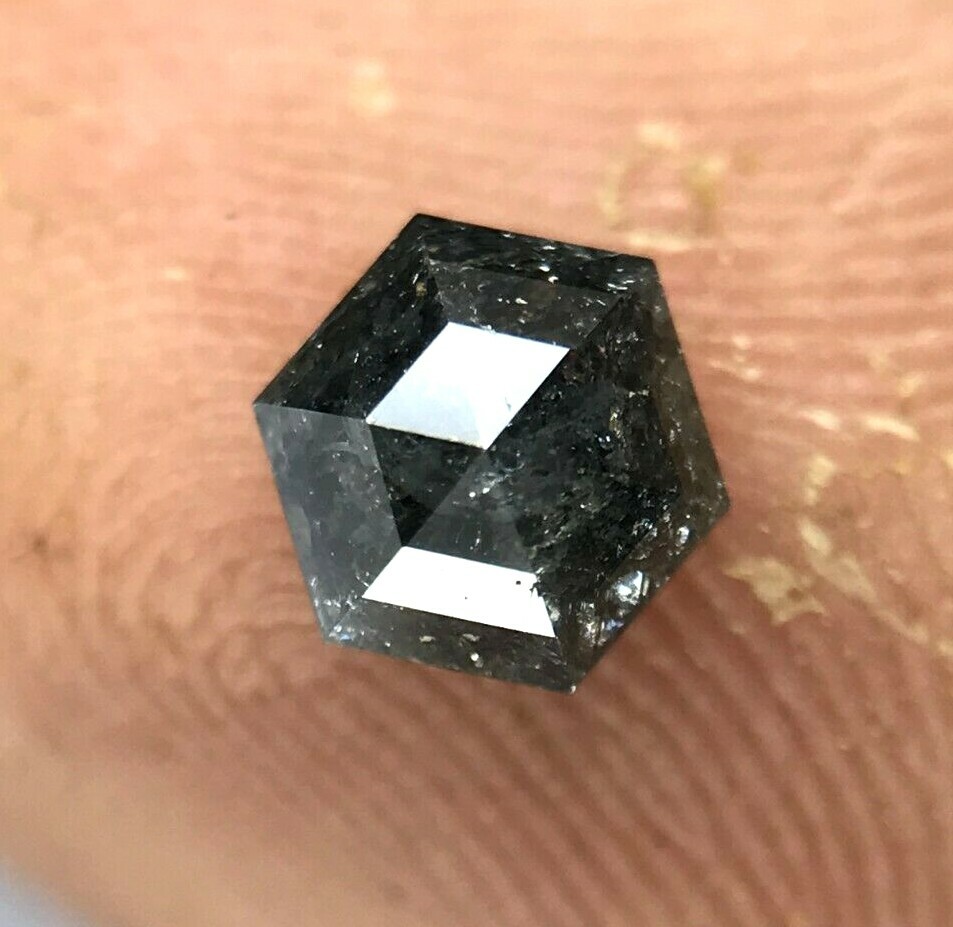 REAL RUSTIC DIAMOND NATURAL DIAMOND 0.60CT GALAXY GRAY HEXAGON ROSE CUT ...