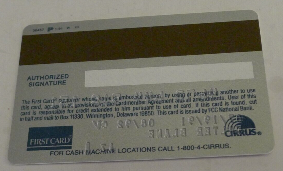First Card FCC National Bank Credit Card Visa - Un-Signed - Vintage ...
