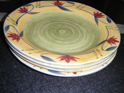 - PIER 1 - design ELIZABETH 4X Handpainted STONEWARE DINNER PLATES 11,3 ...