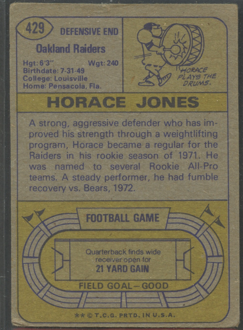 1974 Topps #429 Horace Jones Oakland Raiders | eBay