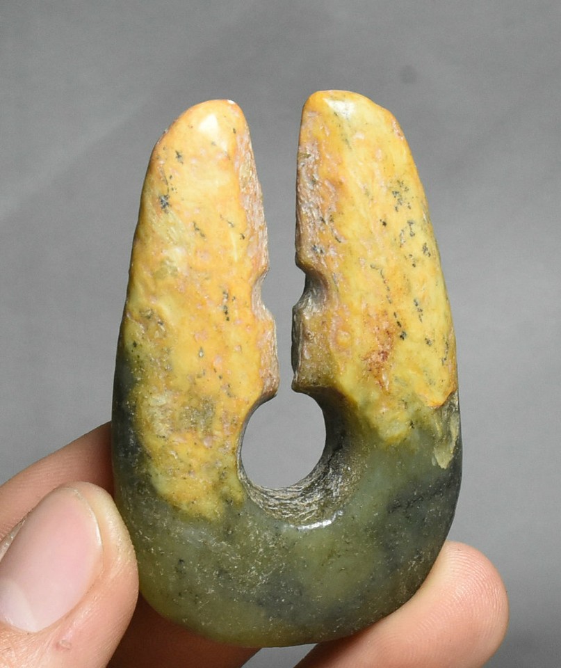 6CM Rare Old China Hongshan Culture Hetian Jade Carve Weapon Amulet ...