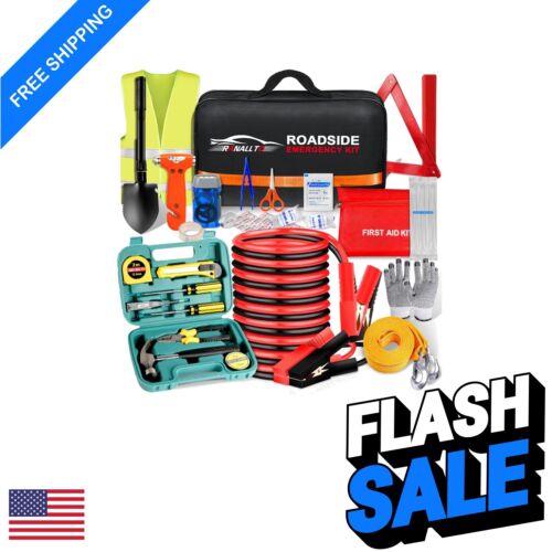 Compact Roadside Tool Kit with Jumper Cables, Shovel & Safety Gear - 4.95 lbs | eBay