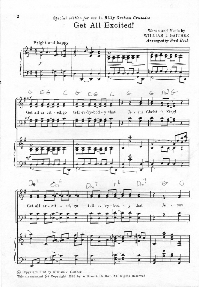 "GET ALL EXCITED" (Gospel) by William J. Gaither - 8 pages - Circa 1972 ...