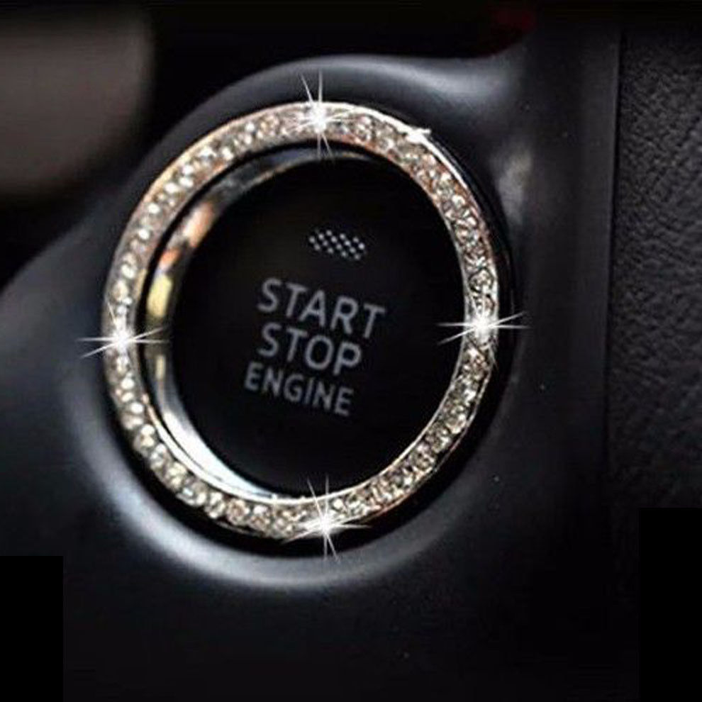 Car Button Start Switch Silver Rhinestone Ring SUV Bling Decorative ...