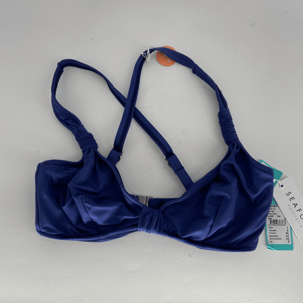 Seafolly Shine On U Halter Womens Blue Opal New F Cup Bikini Top US 4 | eBay