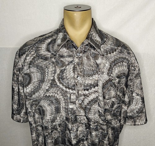 Mint Vtg 80s Mens Alan Stuart silver psychedelic geometric banded polo ...