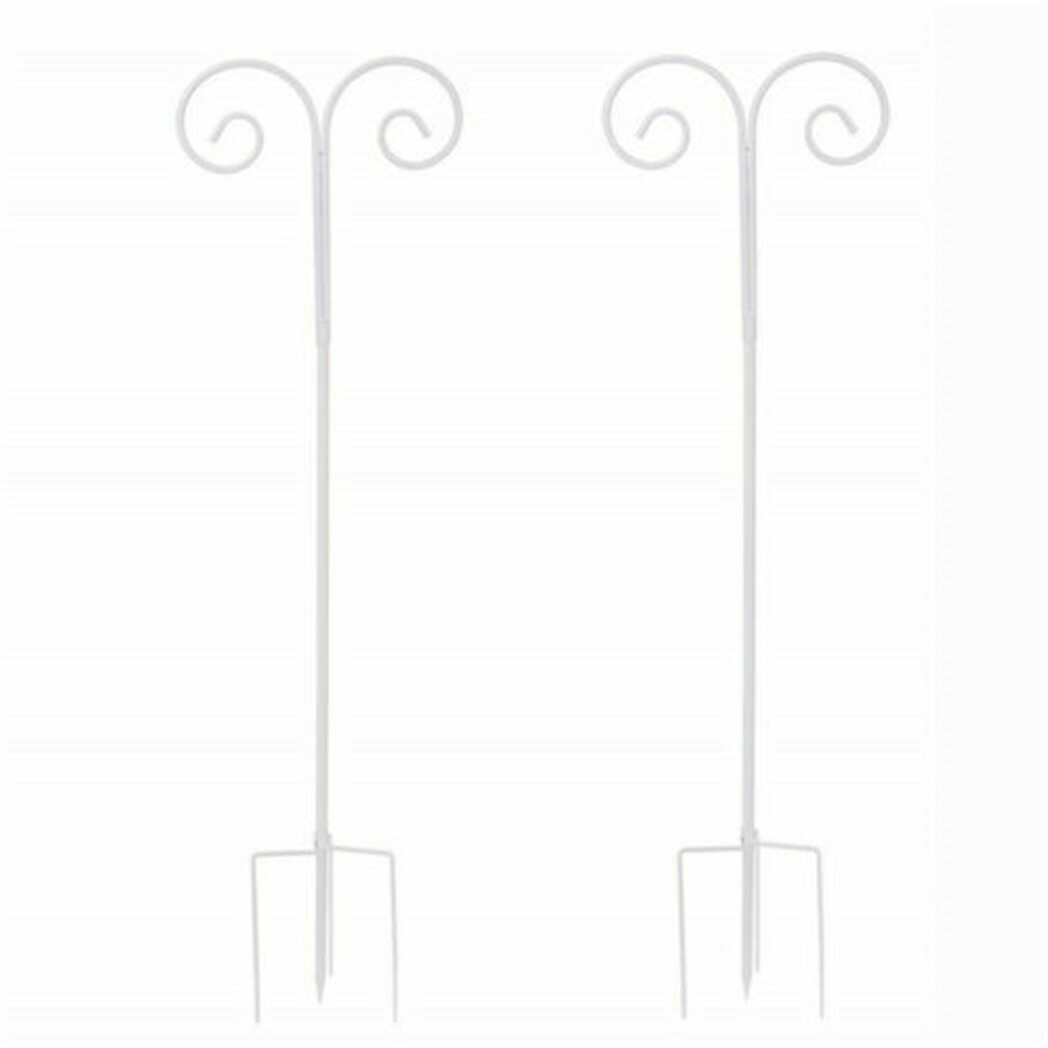 2 Metal Shepherd Crook Hook Garden Stakes Dual Hanging Hooks Xmas ...