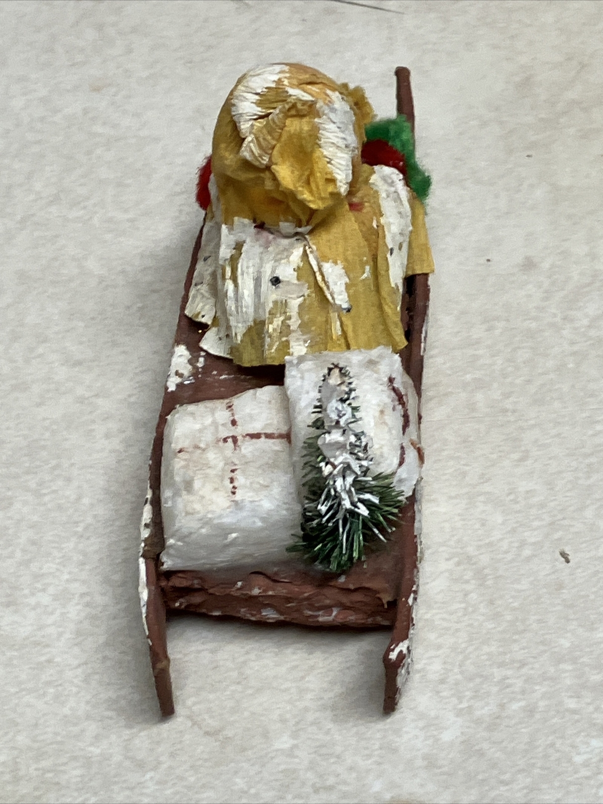 VTG X-MAS Rare Putz Santa Sleigh Gnome Paper Mache Chenille SpunCotton ...
