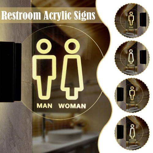 Wall Mount Toilet Sign LED Restroom Sign Acrylic Round Bathroom Lighted ...